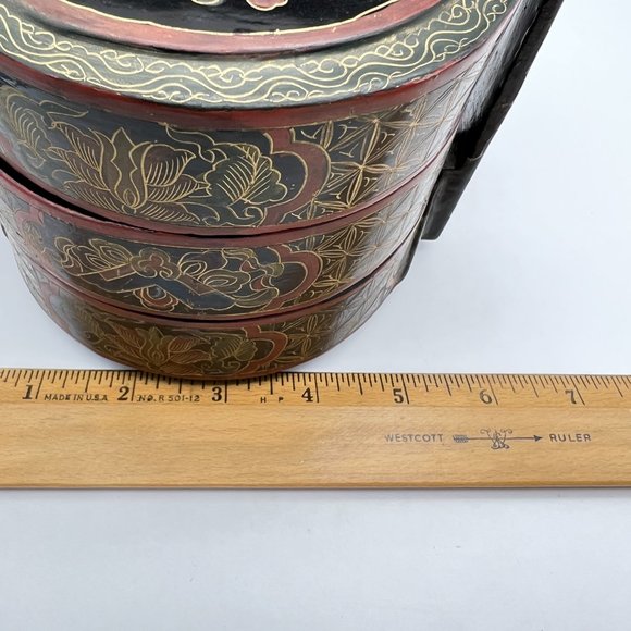 Accents | Vintage Chinese Lacquered Lunchbox Round Stacking 3 Tier ...